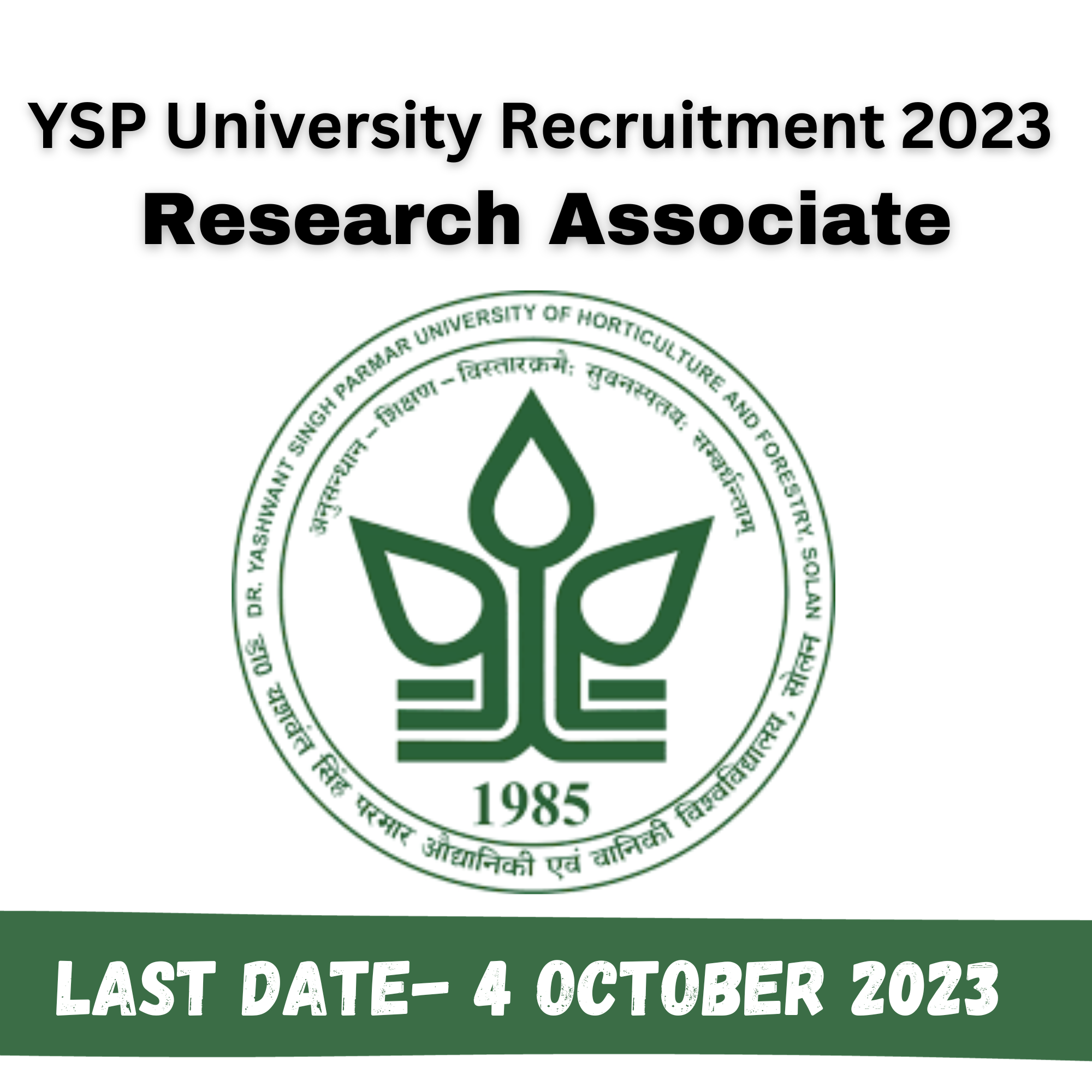 YSP University Recruitment 2023 Research Associate 1 Post Application ...